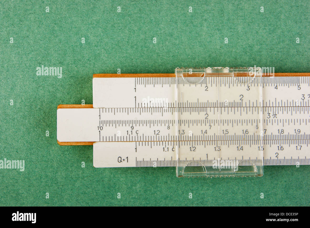 slide rule on a green background Stock Photo - Alamy