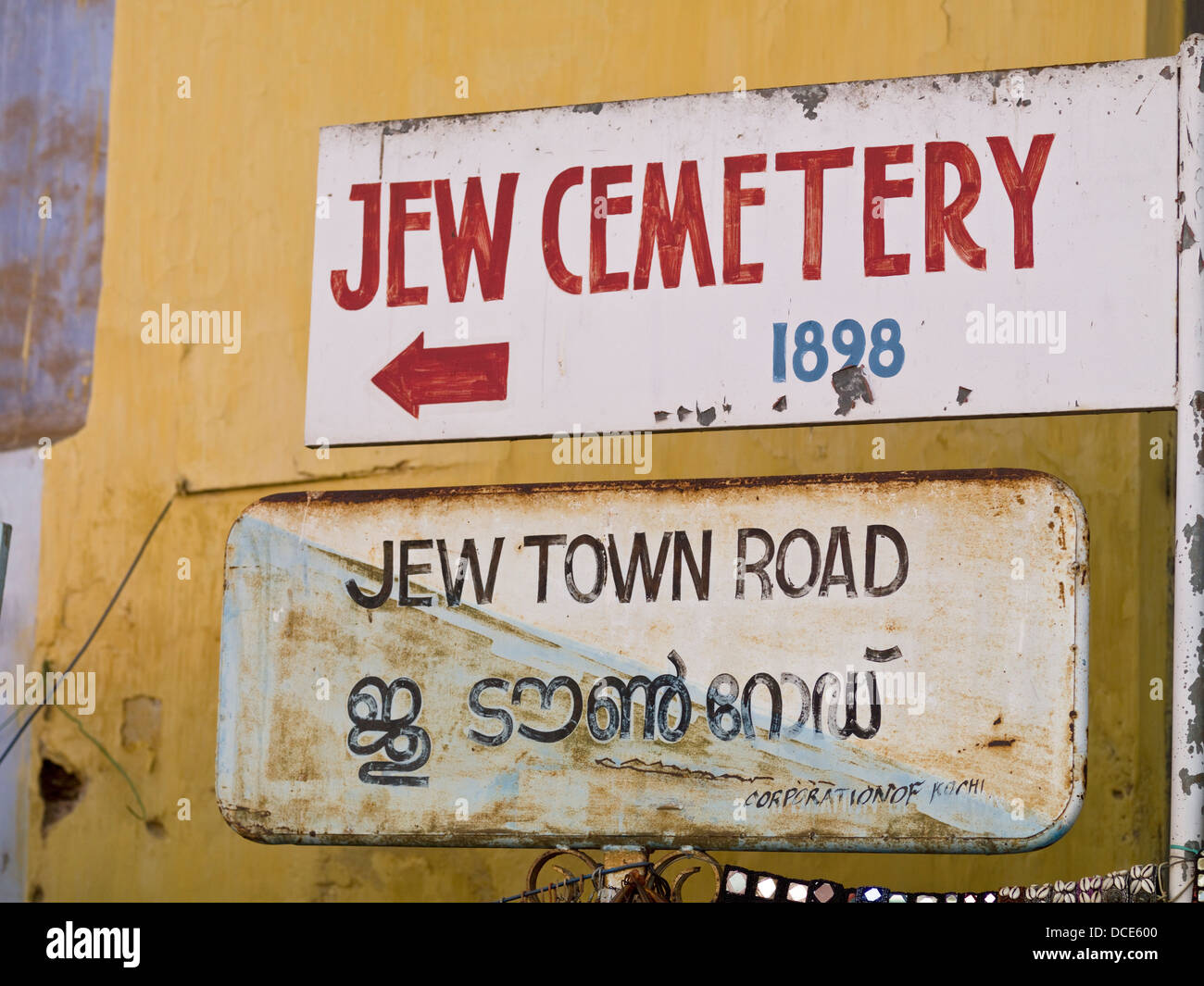 Sign Posts Pointing Towards A Cemetery And Synagogue; Jewtown,Cochin ...