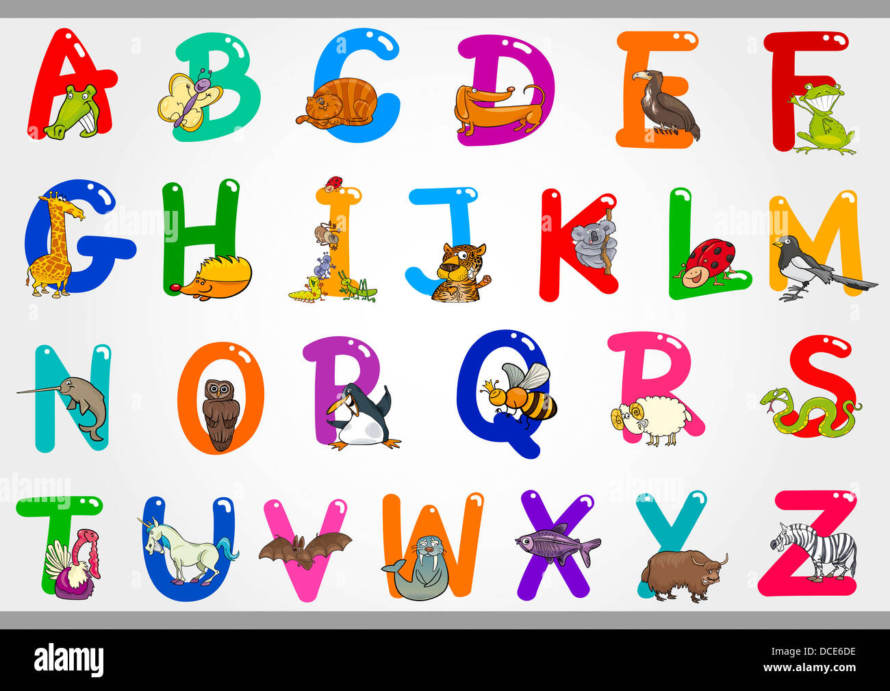 Cartoon Illustration of Colorful Alphabet Letters Set from A to Z with ...