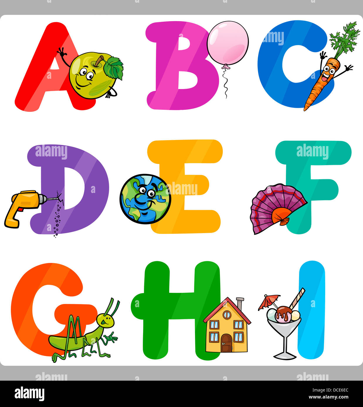 Cartoon Illustration of Funny Capital Letters Alphabet with Objects for ...