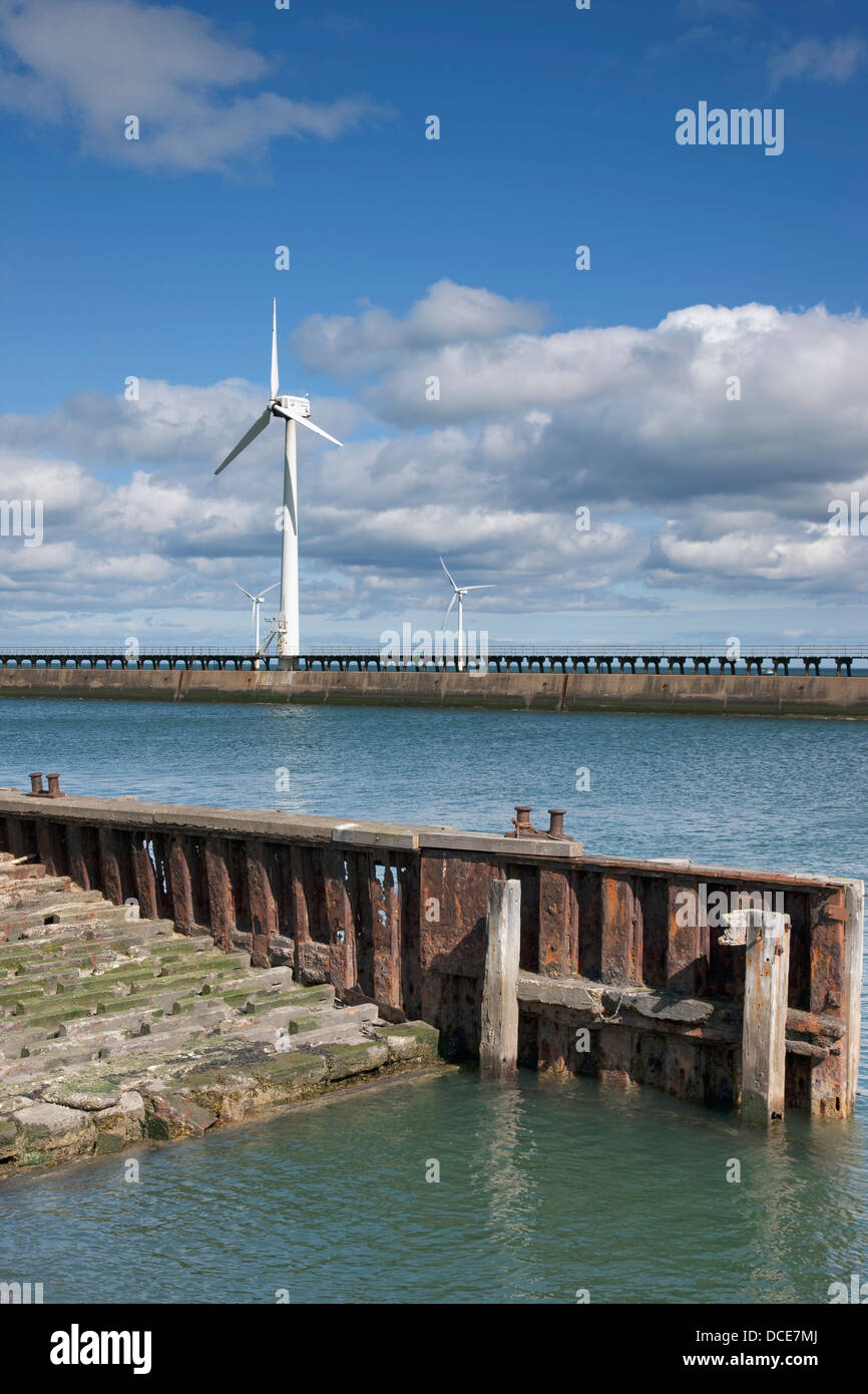 Blyth, Northumberland, England; Wind Turbine By Waterfront Stock Photo ...
