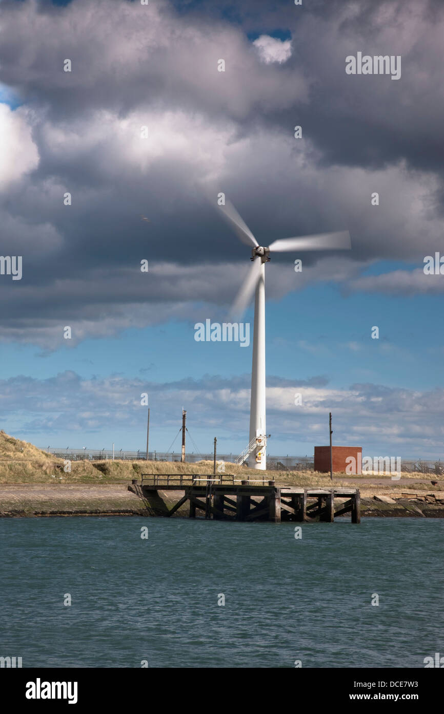 Blyth, Northumberland, England; Wind Turbine By Waterfront Stock Photo ...