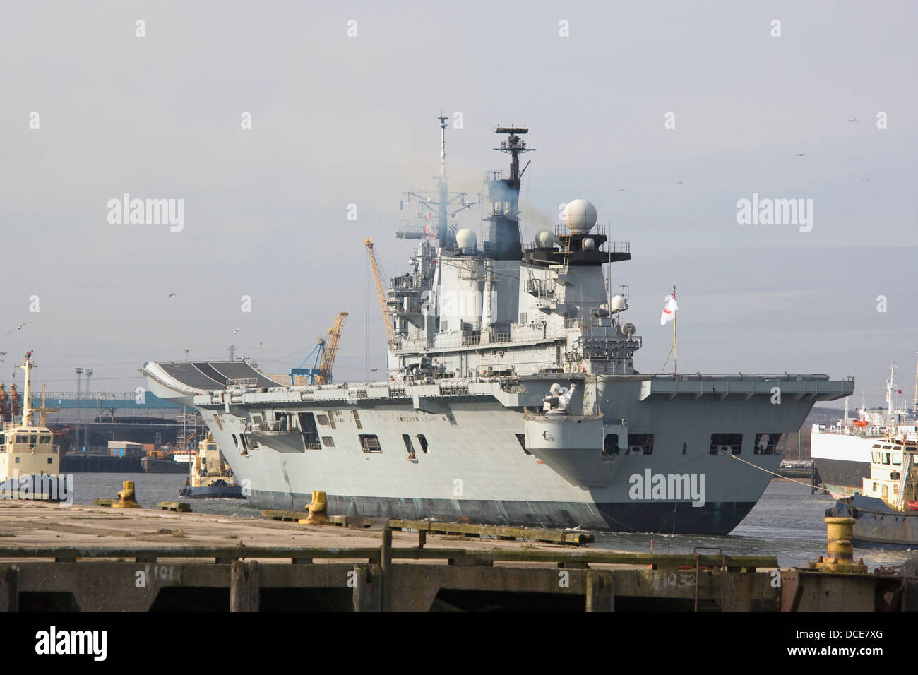 British Battleship At Dock On River Tyne, Northumberland, England Stock ...