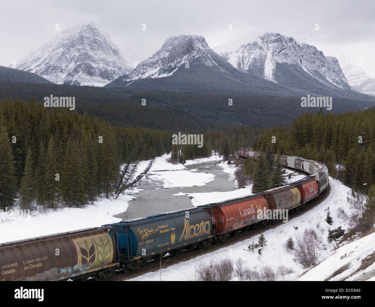 Train Moving Through Banff, Alberta, Canada Stock Photo - Alamy
