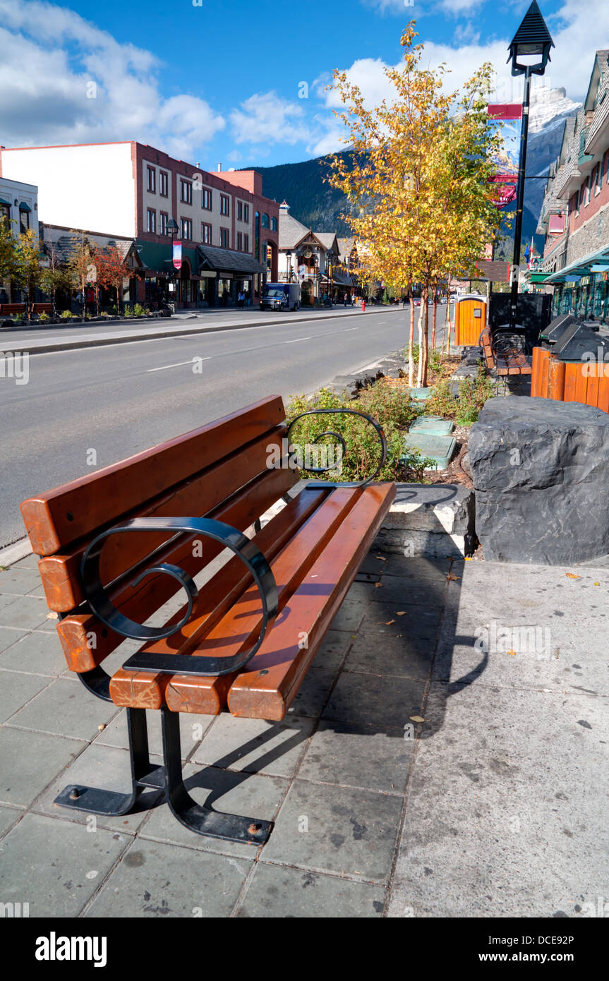 Bench at Banff town, Canada Stock Photo - Alamy