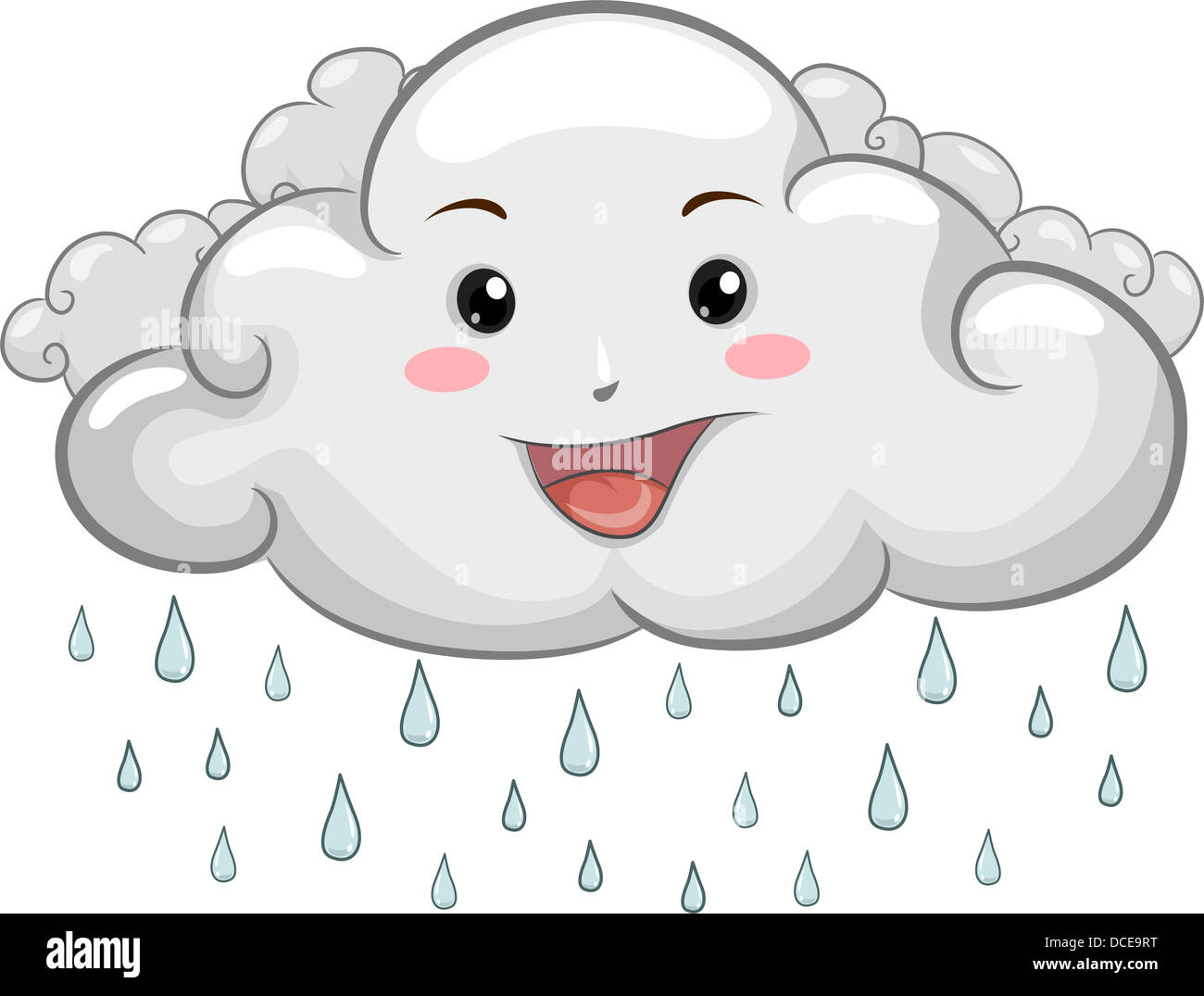 Illustration of a Happy Cloud Mascot with Raindrops Stock Photo - Alamy