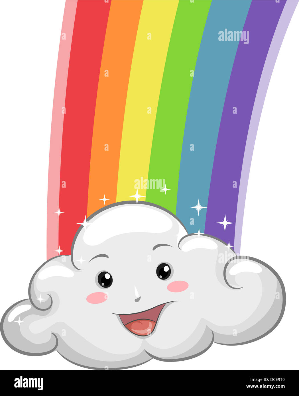 Illustration of Happy Cloud Mascot with Rainbow Stock Photo - Alamy
