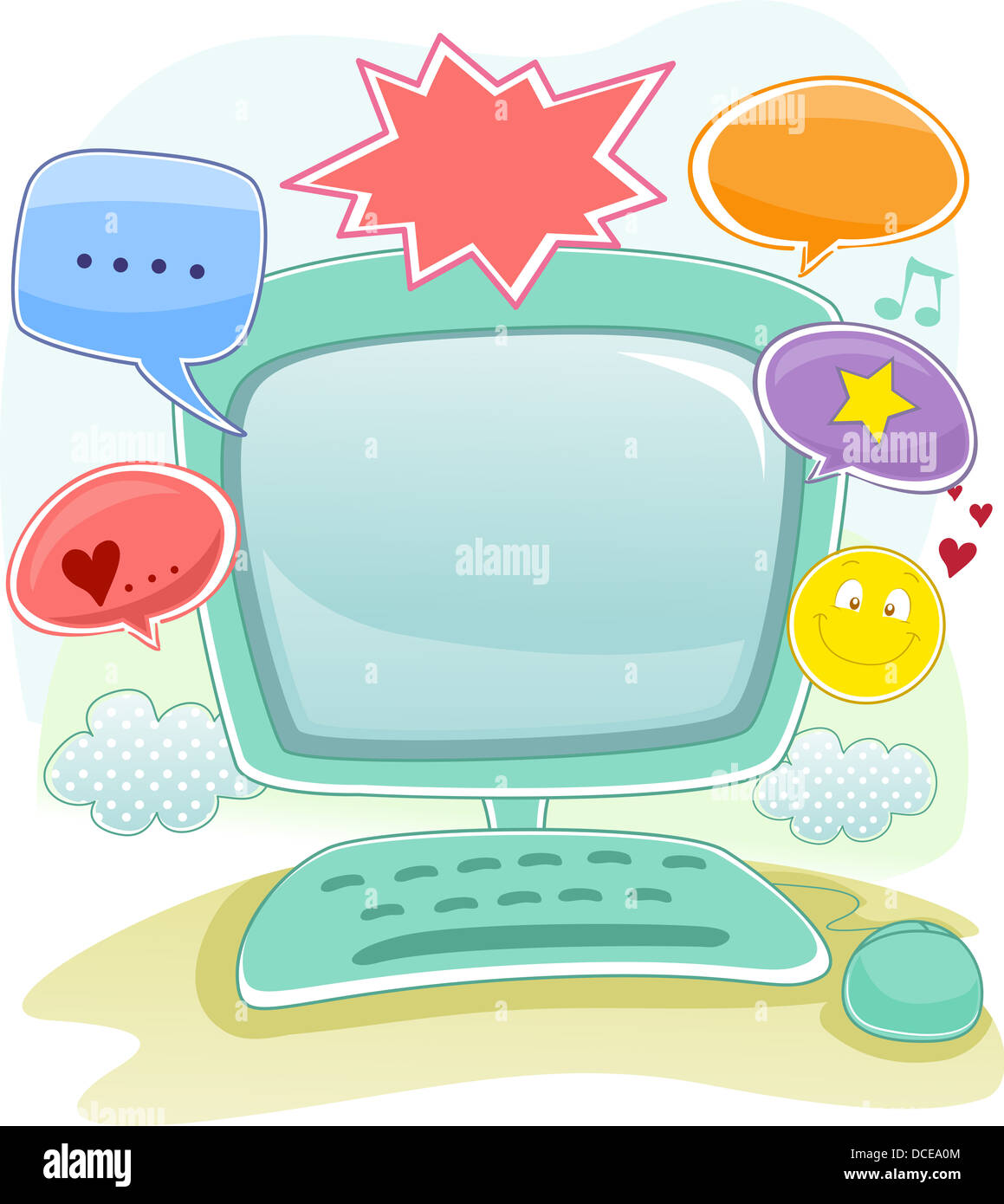 Background Illustration of Online Communication on Desktop PC Frame ...