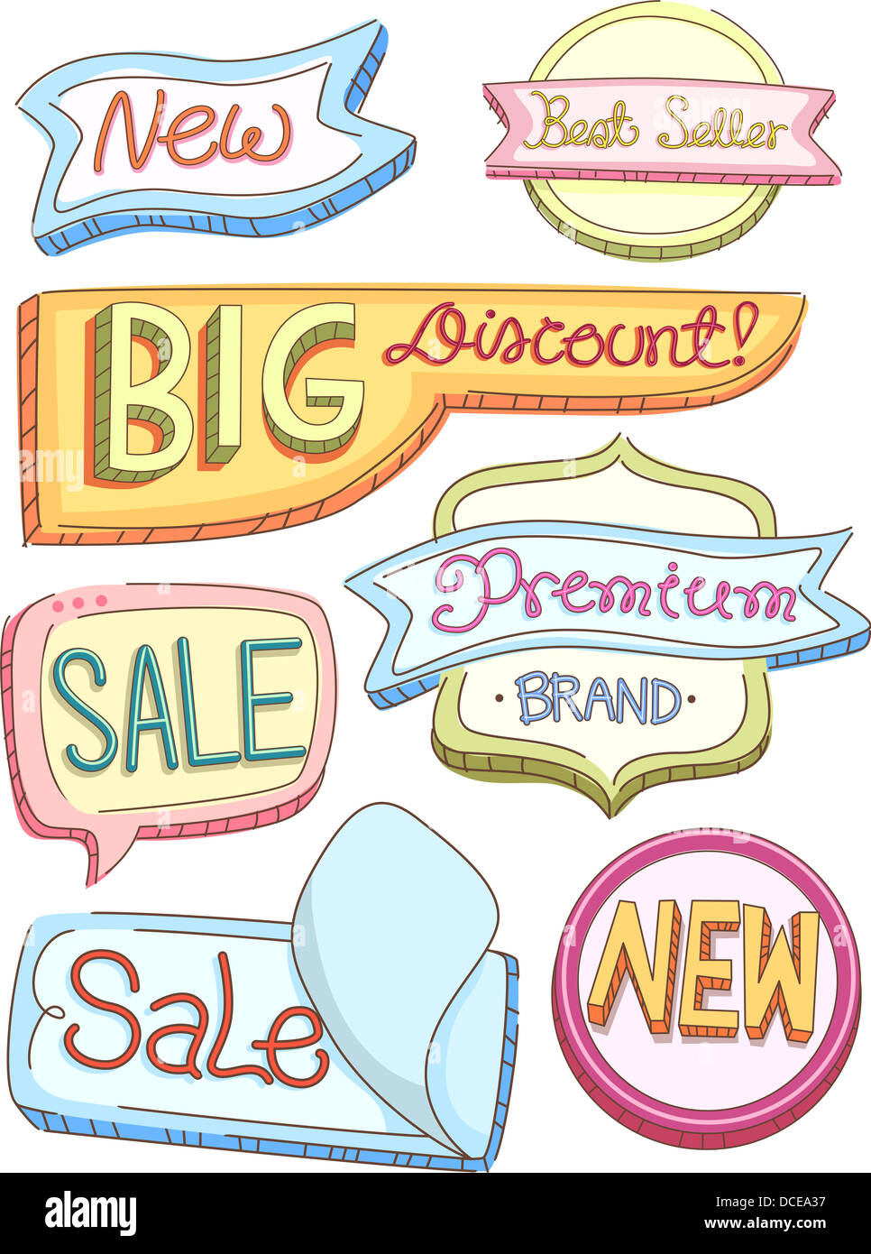 Illustration of Colorful Store Product Labels Stock Photo - Alamy