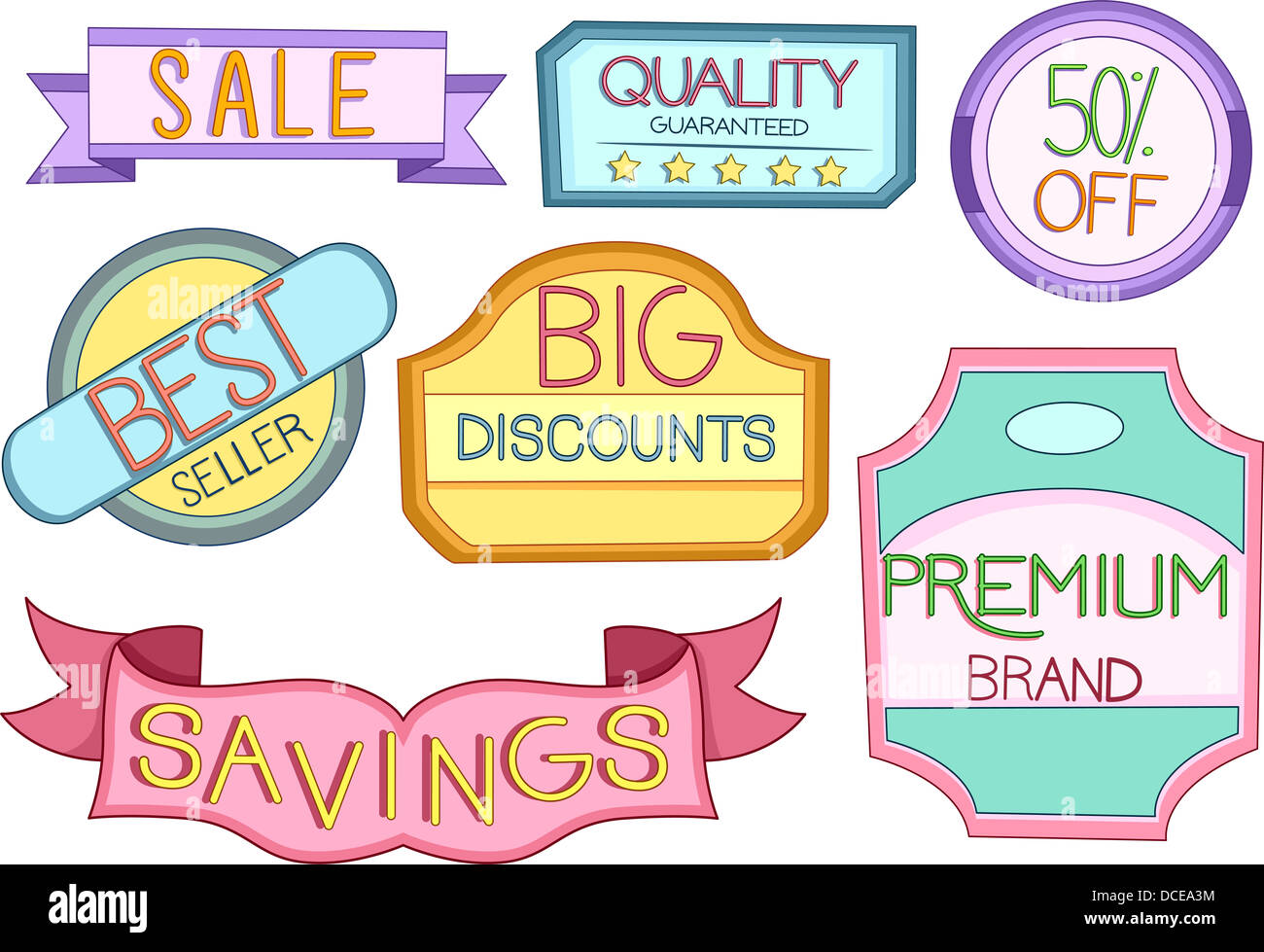 Illustration of Colorful Store Product Labels Stock Photo - Alamy