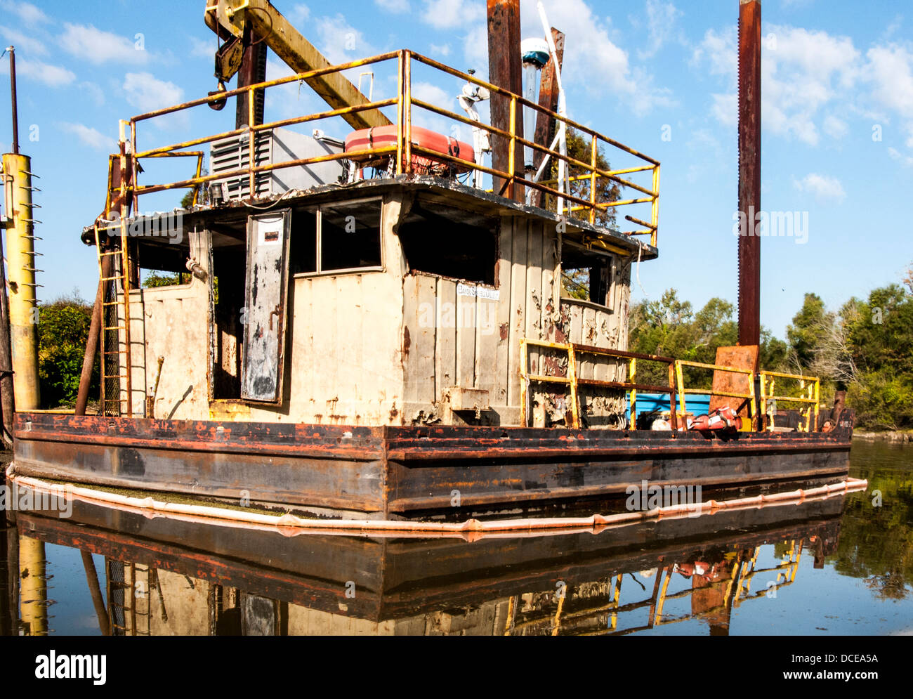 USA, Louisiana, Atchafalaya Basin, Bayou Sorrell, abandoned and rusting ...