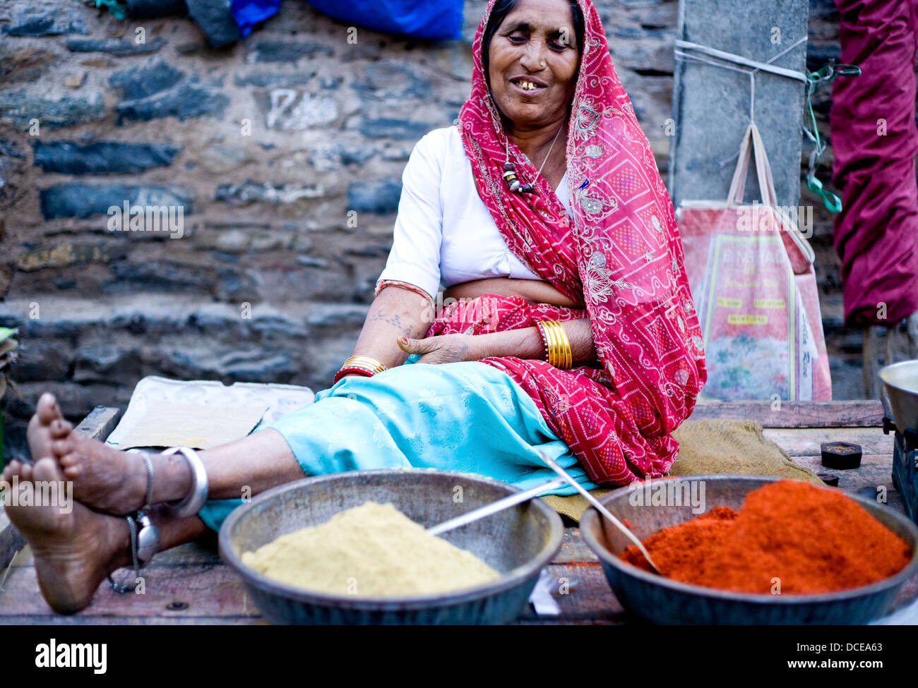 Indian woman vendor at the market , Abu Road Stock Photo - Alamy