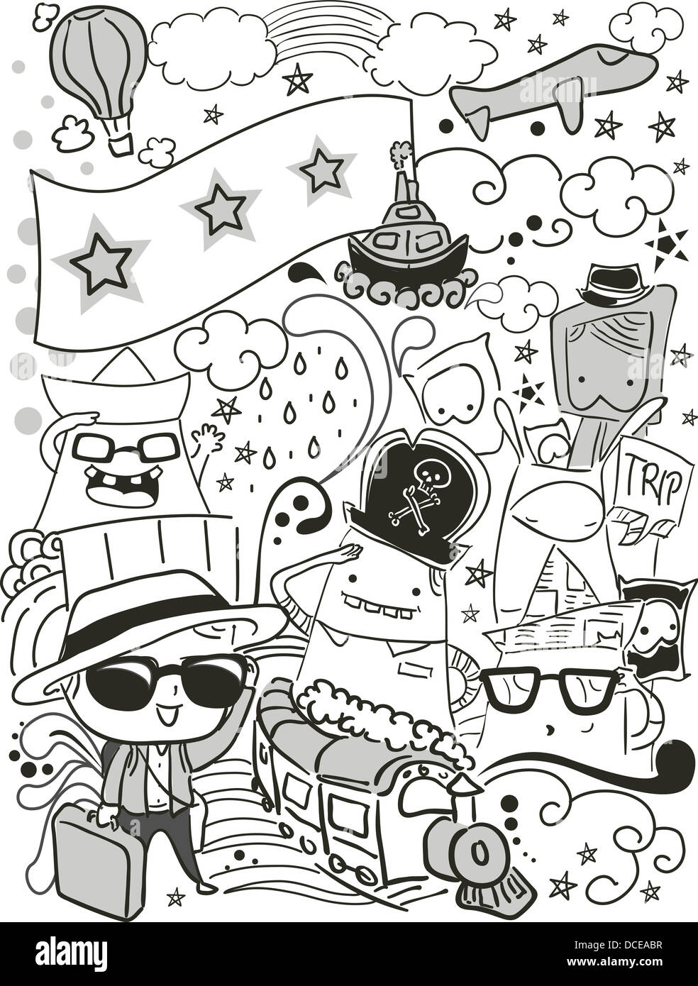 Illustration of a Doodle with Travel Theme Stock Photo - Alamy