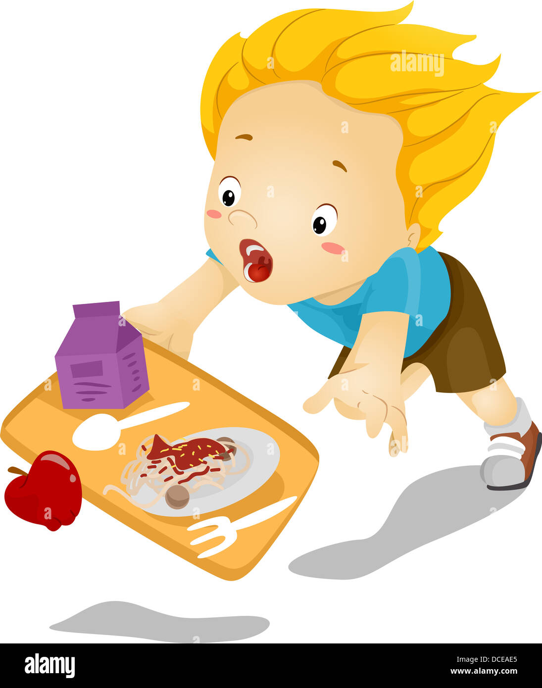 Illustration of a Little Kid Boy Tumbles Down and Drops his Food Stock ...