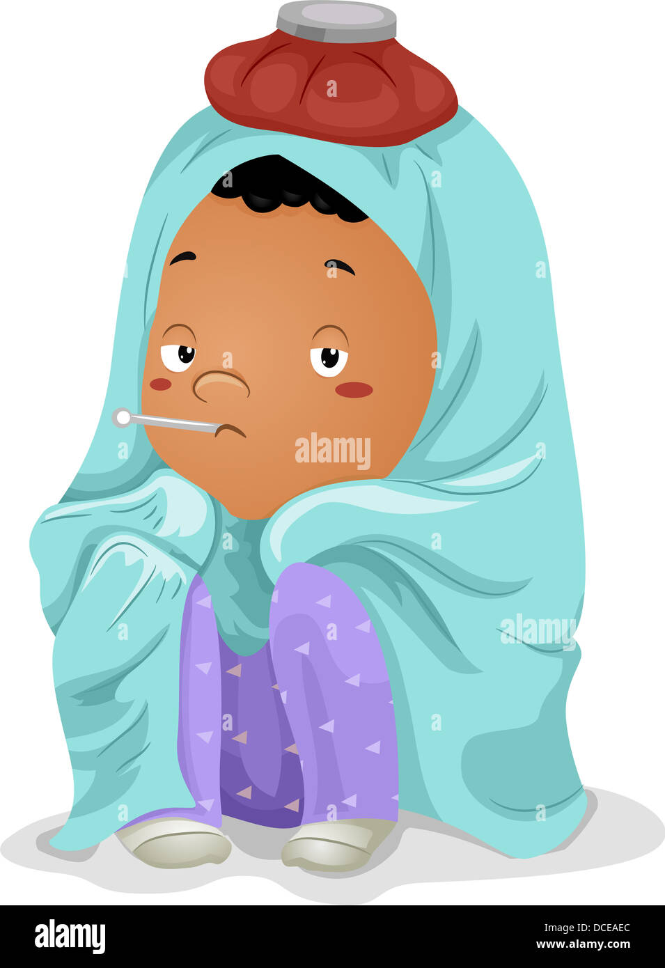 Illustration of a Sick Little Kid Boy Wrapped in Blanket with ...