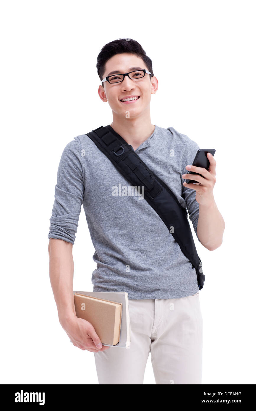 Male college student and mobile phone Stock Photo - Alamy
