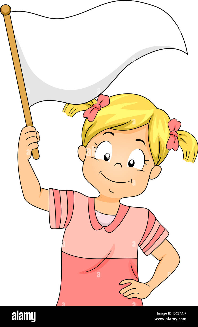 Illustration of a Little Kid Girl Waving a Blank White Flag Stock Photo ...
