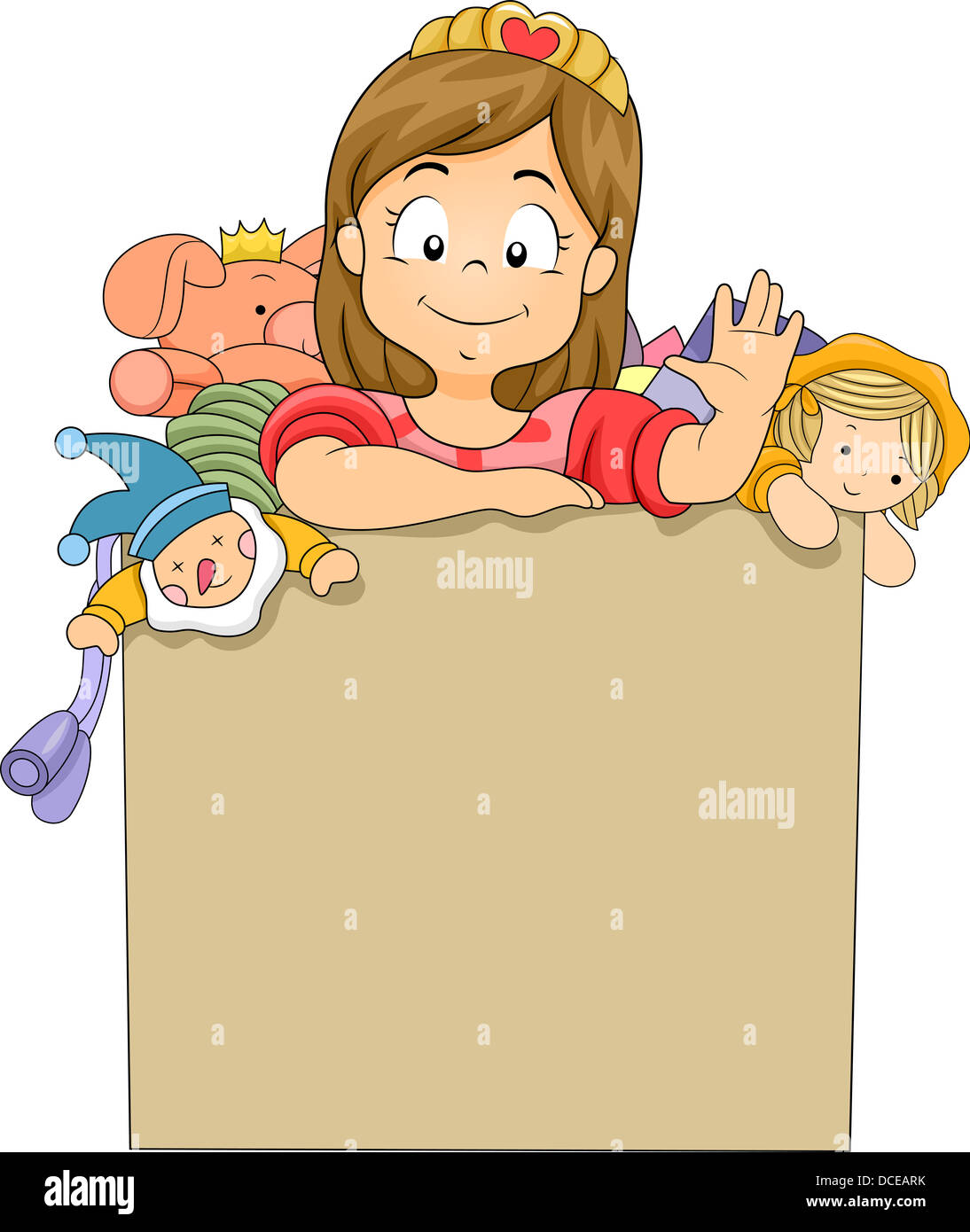 Illustration of a Little Kid Girl inside a Toy Box Stock Photo - Alamy