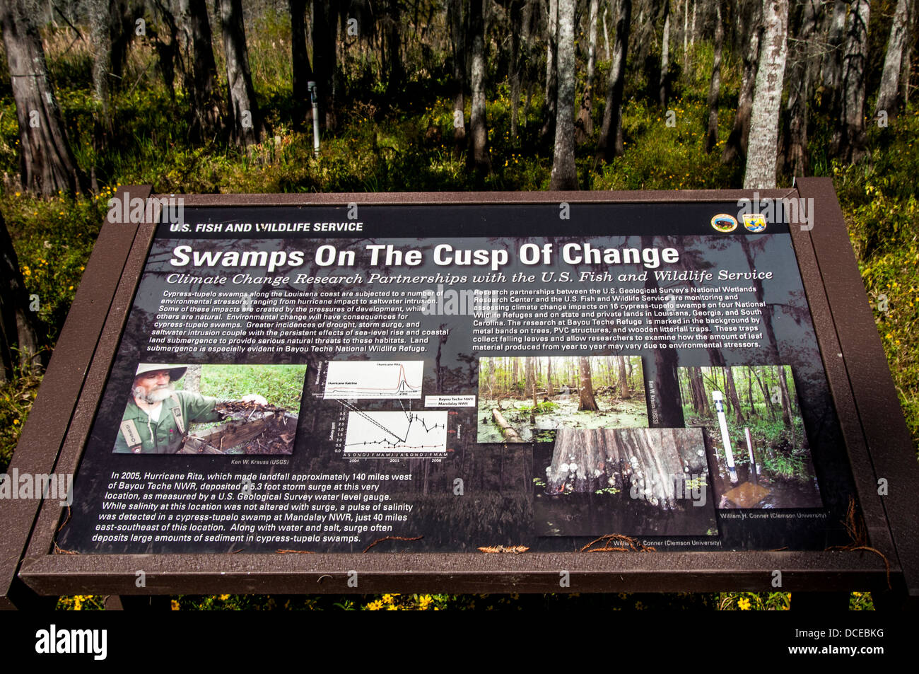USA, Louisiana, Atchafalaya Basin, Garden City, Bayou Teche NWR, sign ...