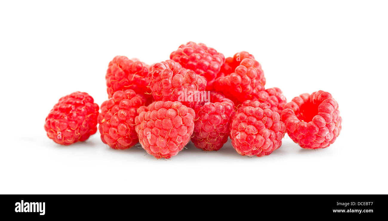 ripe red raspberry isolated on white background Stock Photo - Alamy
