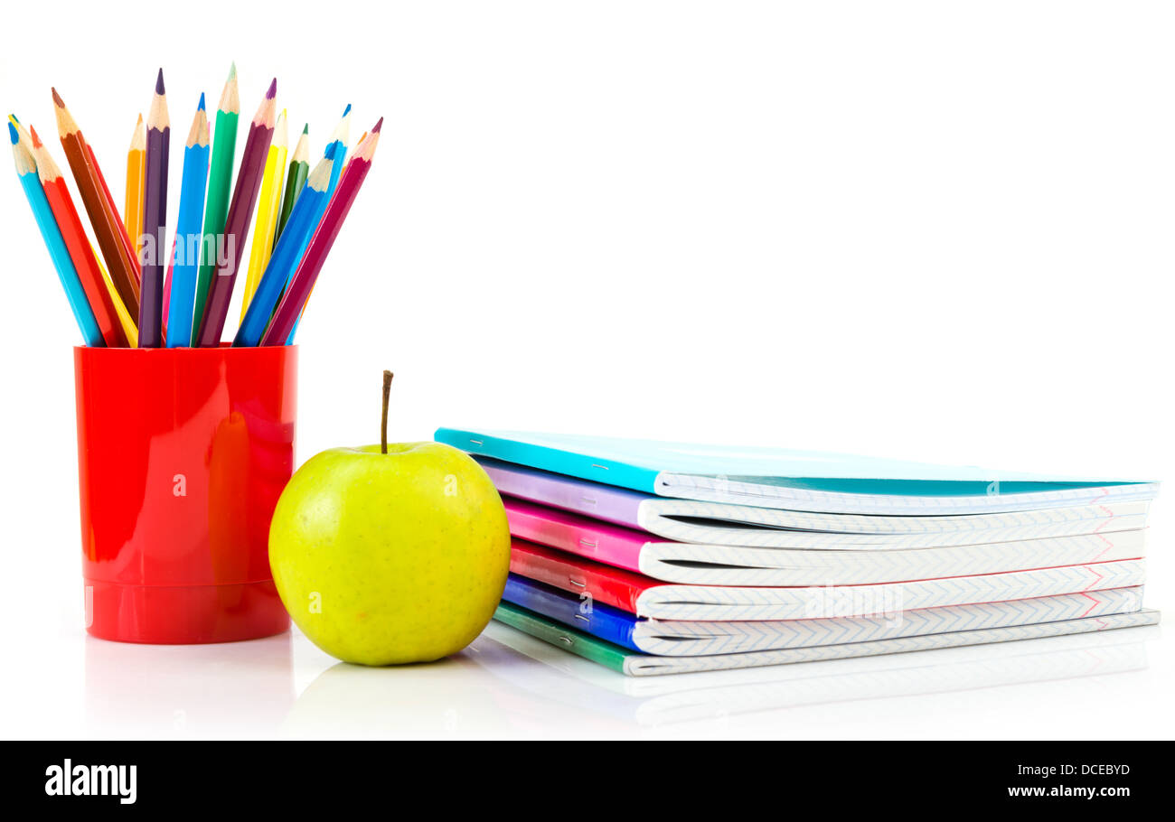notebooks, pencils and apple. Back to school concept Stock Photo - Alamy