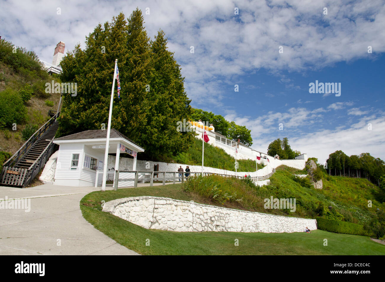 Michigan, Mackinac Island. Park view with Fort Mackinac, founded in ...