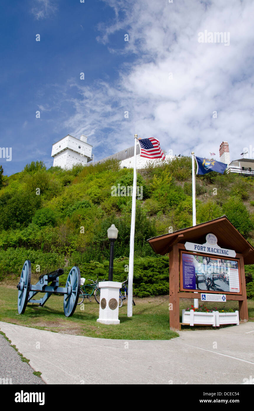 Michigan, Mackinac Island. Park view with Fort Mackinac, founded in ...