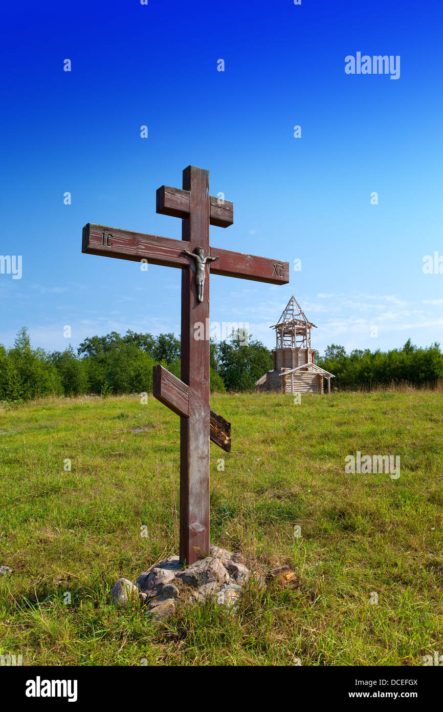 Cross in honor of the basis of church and under construction orthodox ...