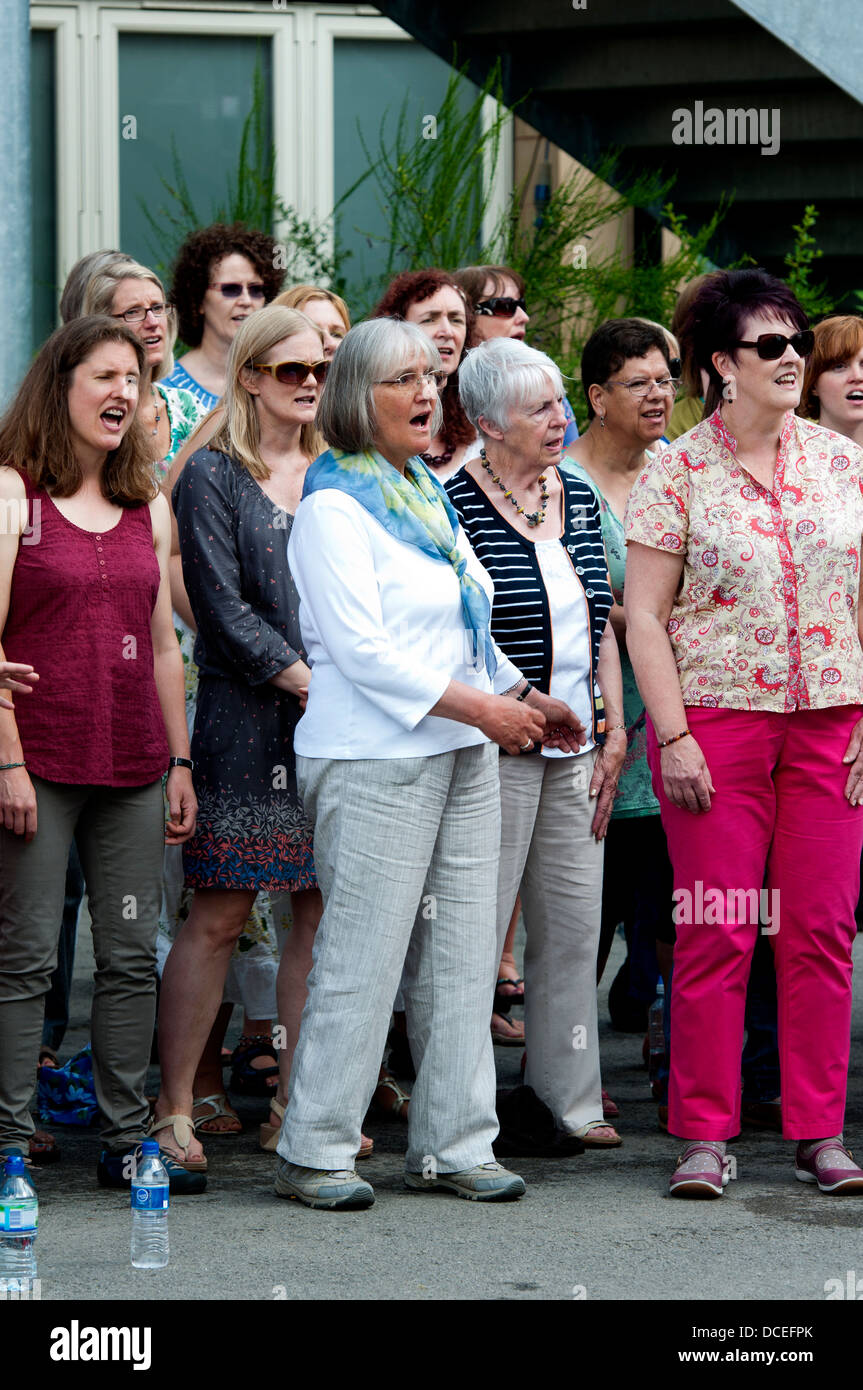 A community choir singing at Warwick Folk Festival, UK Stock Photo - Alamy