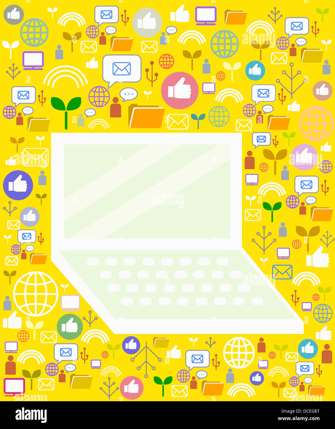 computer on background full of icons Stock Photo - Alamy