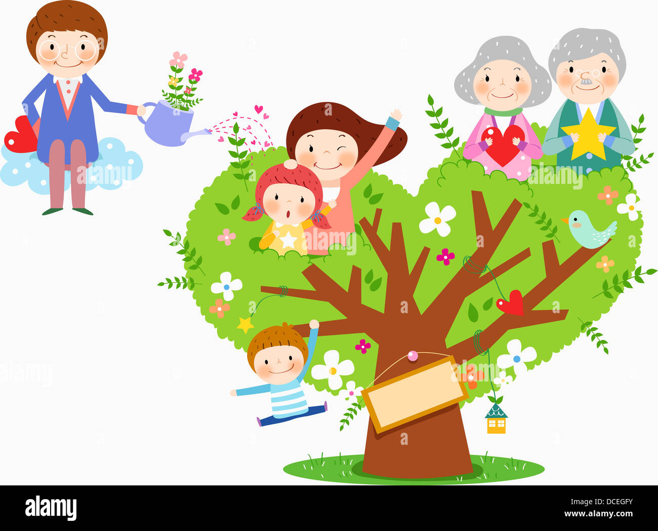 illustration of a family on a tree Stock Photo - Alamy