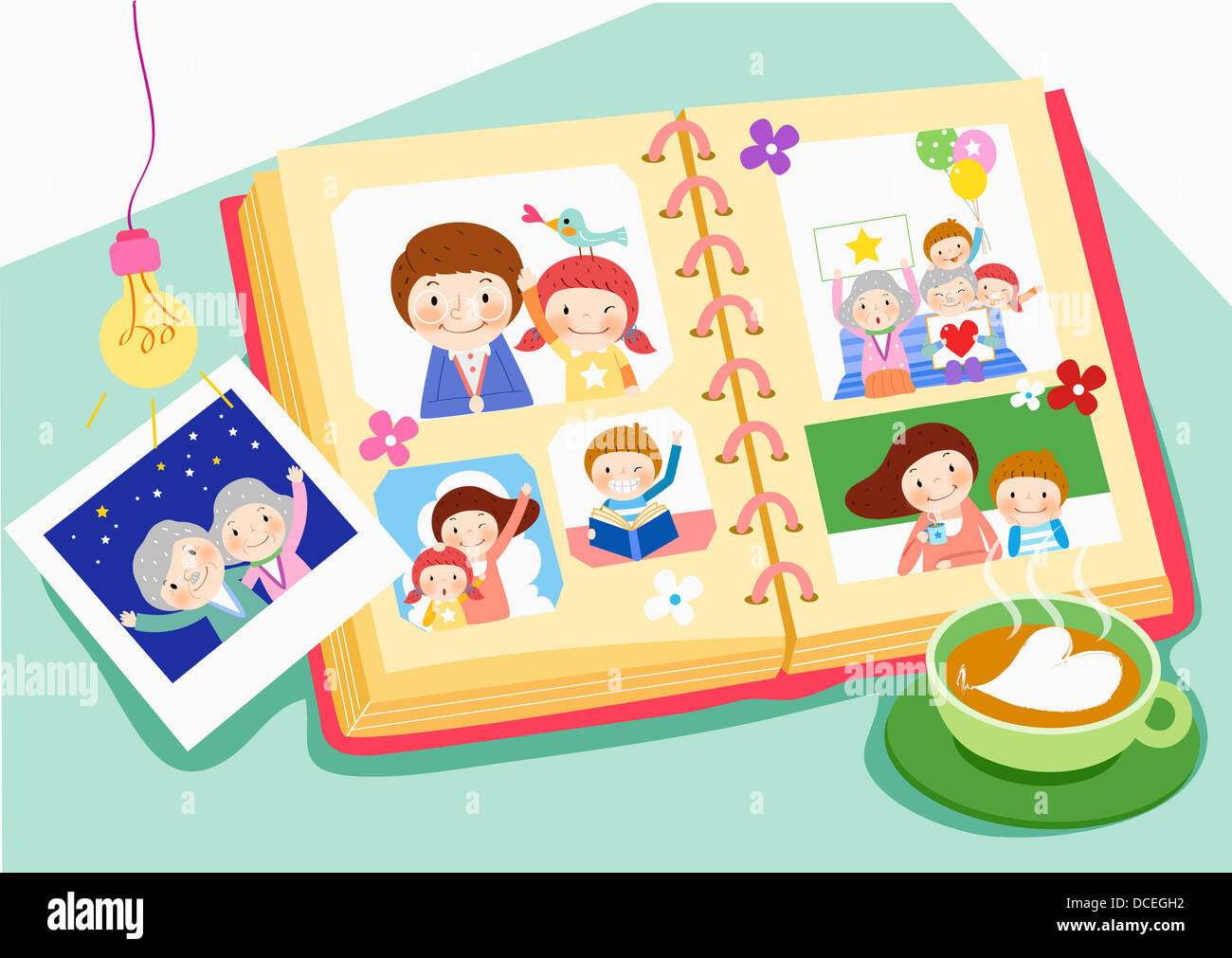 illustration of a family photo album Stock Photo - Alamy
