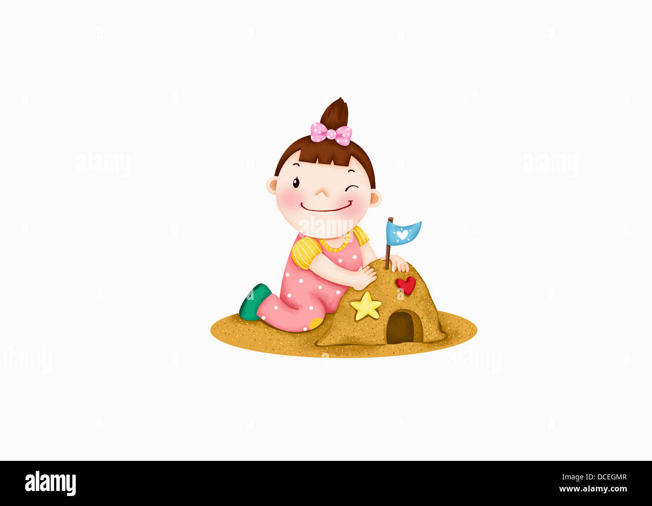 an illustration of a baby playing in the sand Stock Photo - Alamy