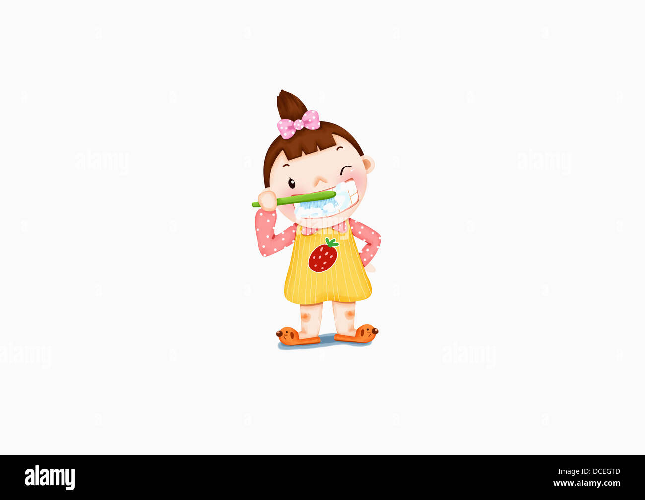 an illustration of a girl brushing her teeth Stock Photo - Alamy