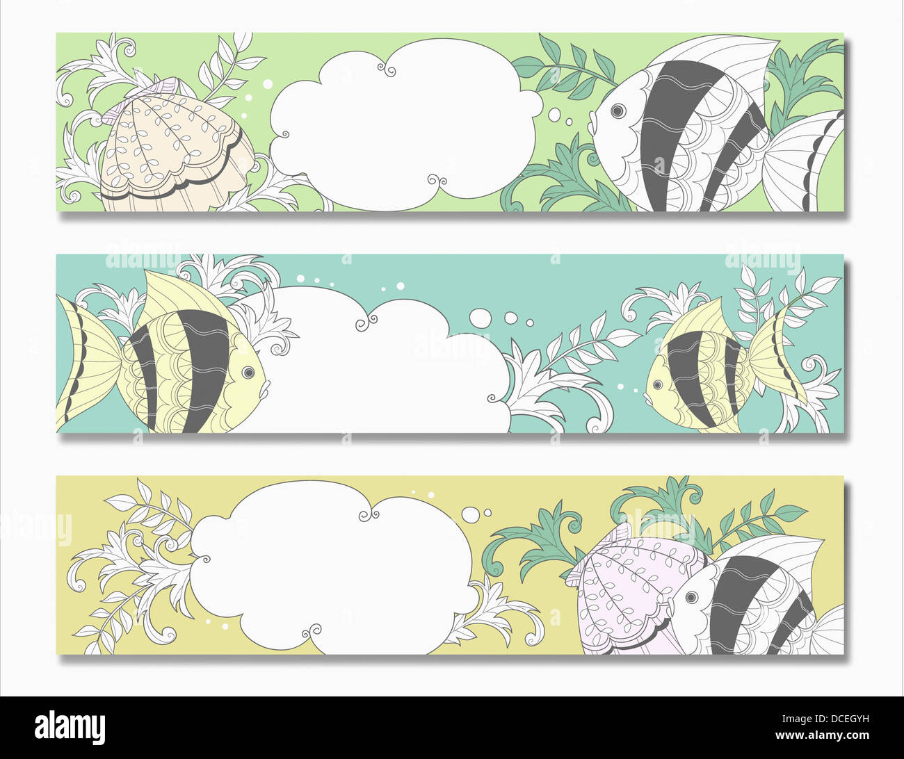 an illustration of cards with fishes Stock Photo - Alamy