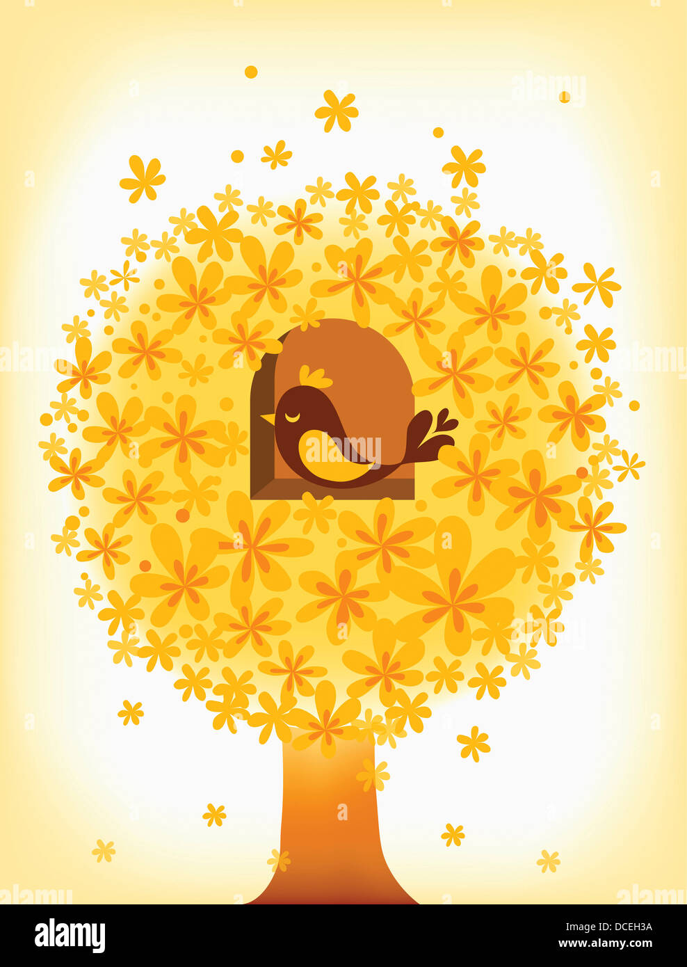 an illustration of a tree with a bird Stock Photo - Alamy