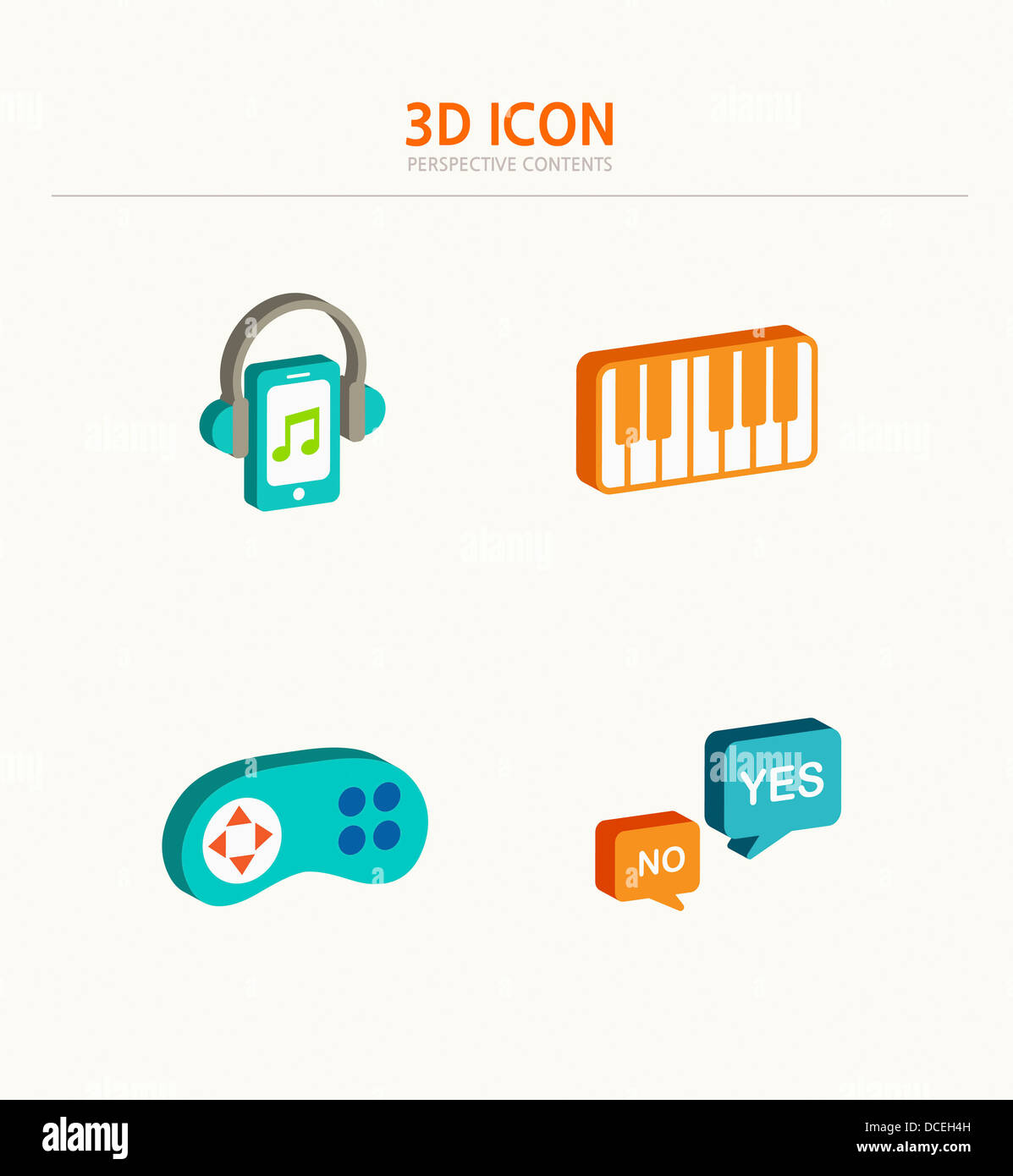 illustration of 3d icons related to entertainment Stock Photo - Alamy