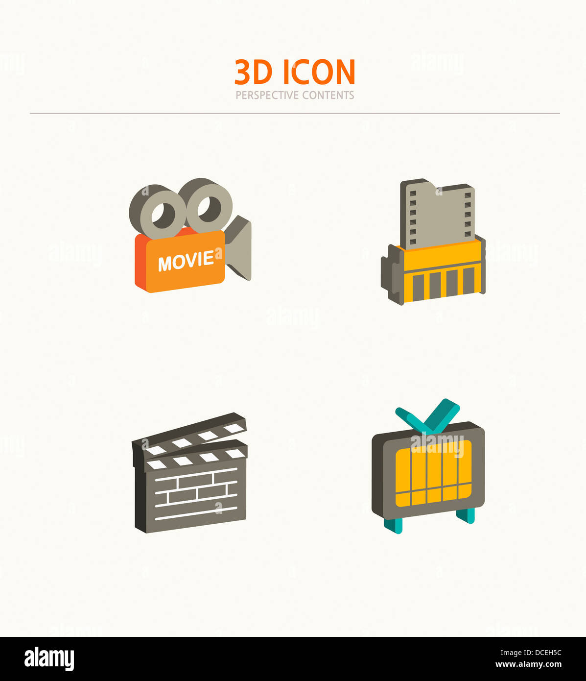 illustration of 3d icons related to movie Stock Photo - Alamy