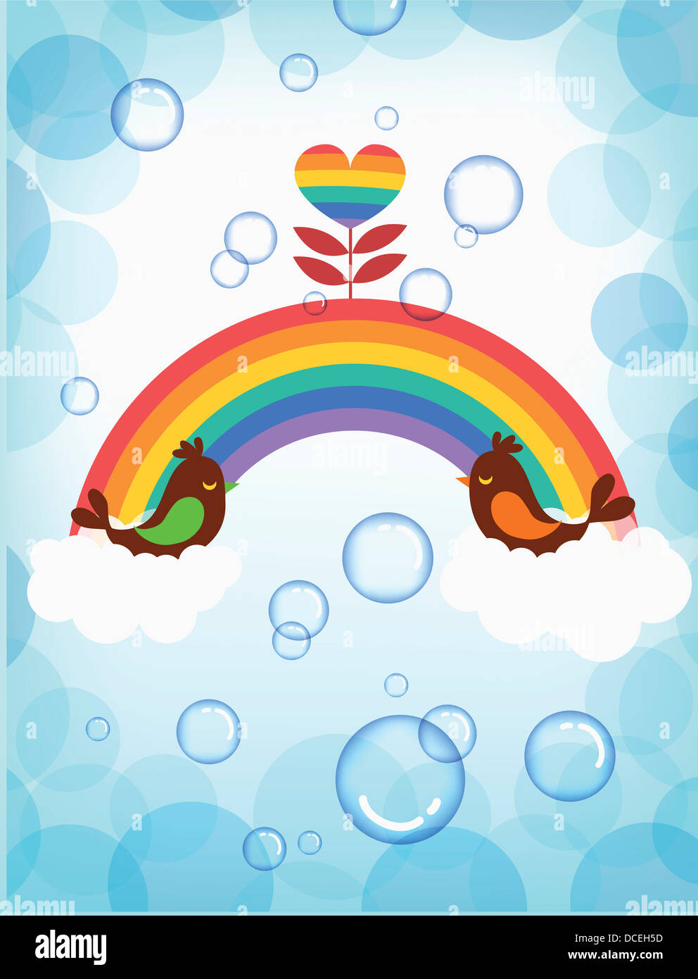 an illustration of a rainbow and birds Stock Photo - Alamy