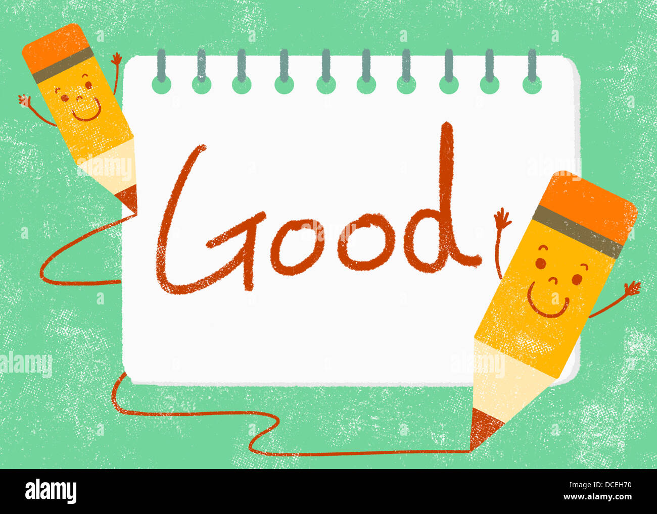 an illustration of pens drawing on a notebook Stock Photo - Alamy