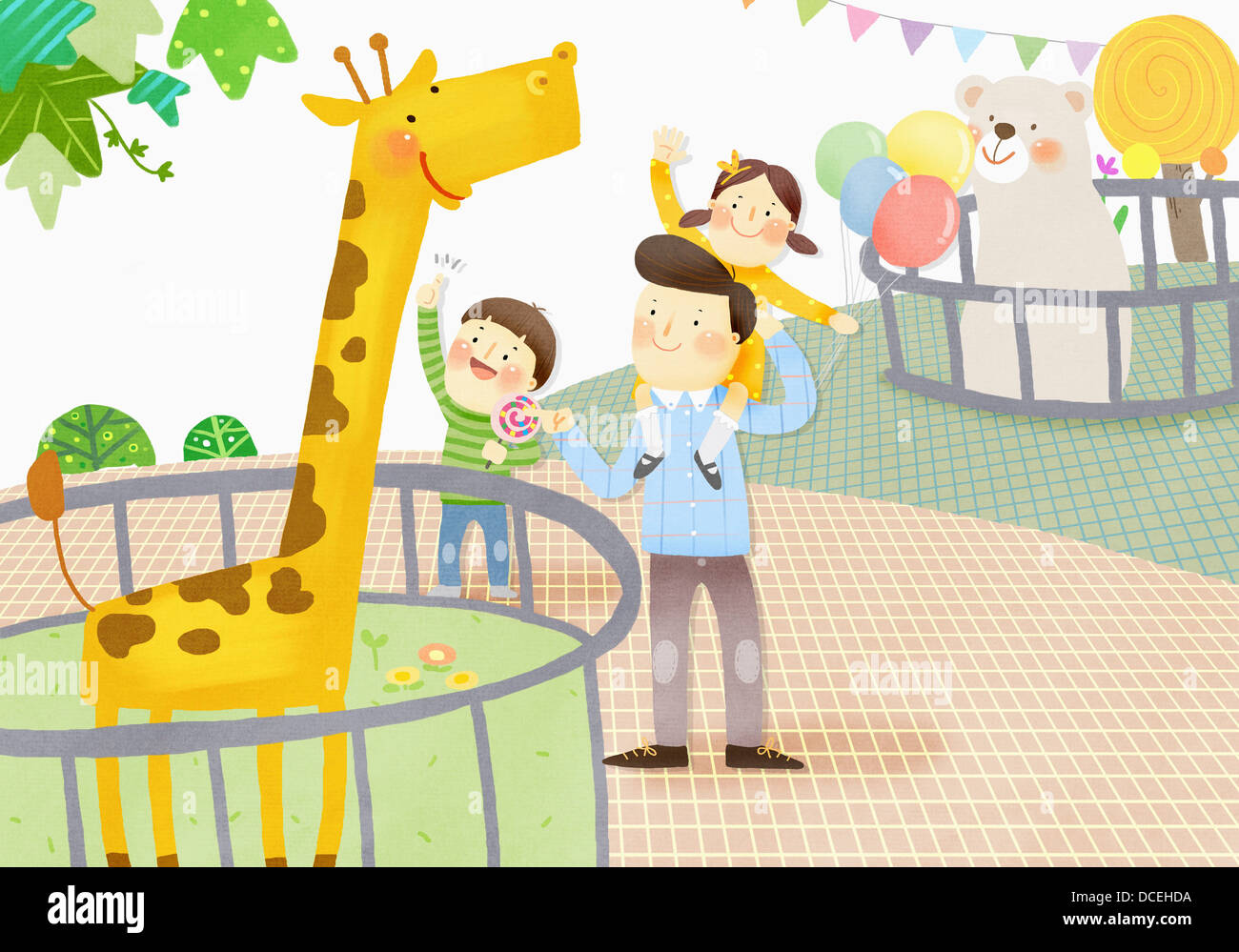 an illustration of a family visiting the zoo Stock Photo - Alamy