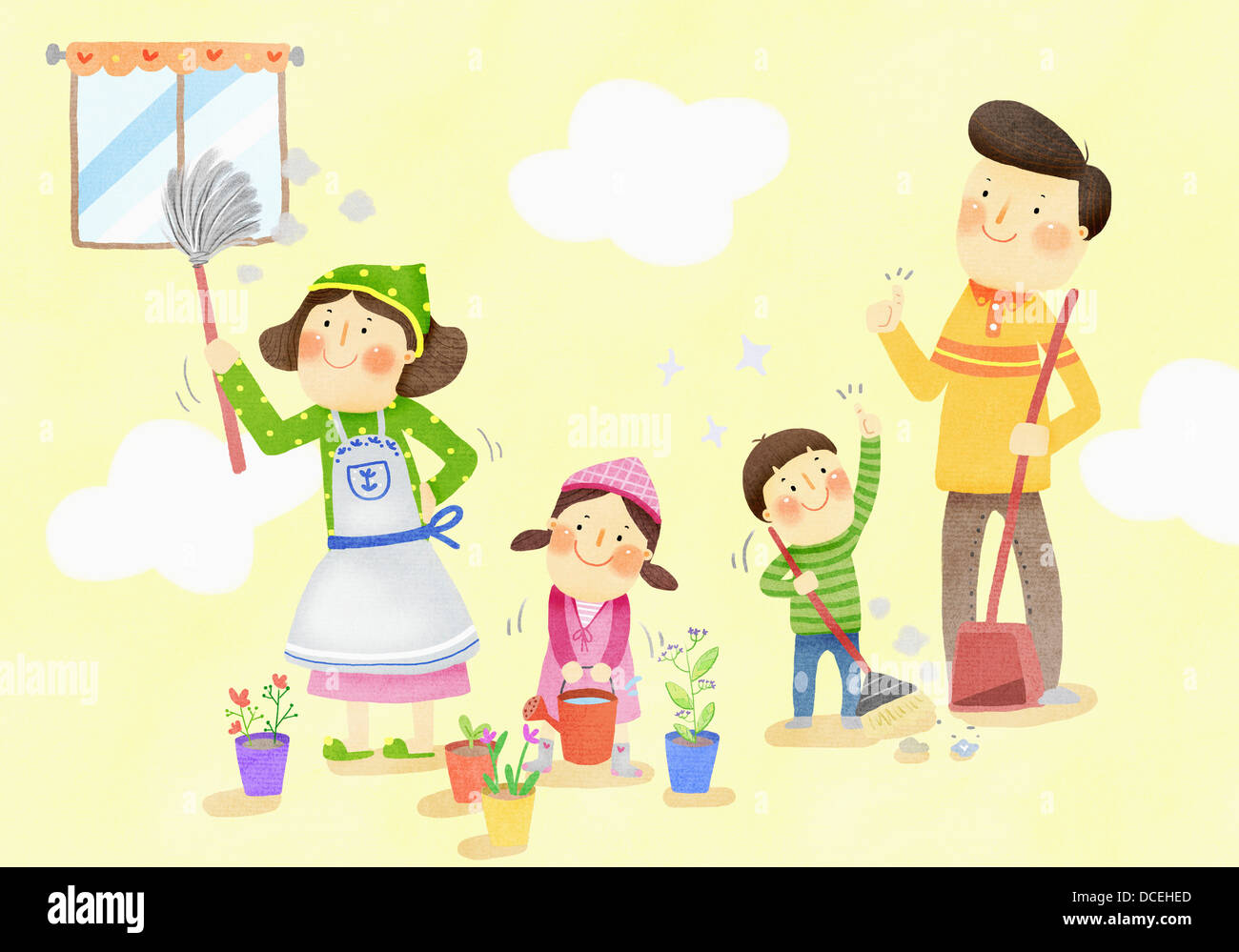 an illustration of a family cleaning Stock Photo - Alamy