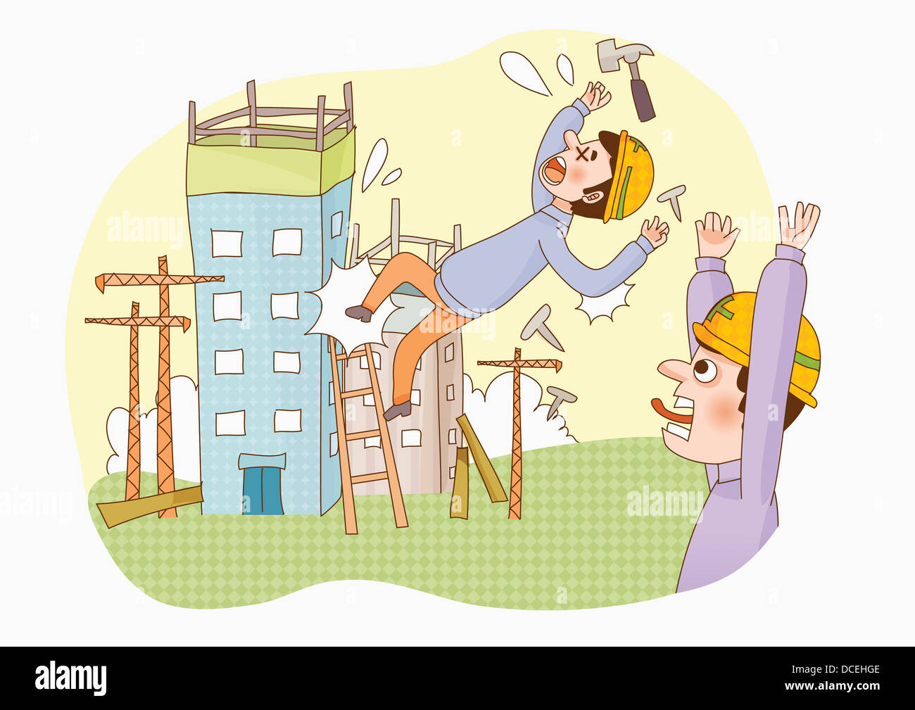 Worker falling of ladder Cut Out Stock Images & Pictures - Alamy