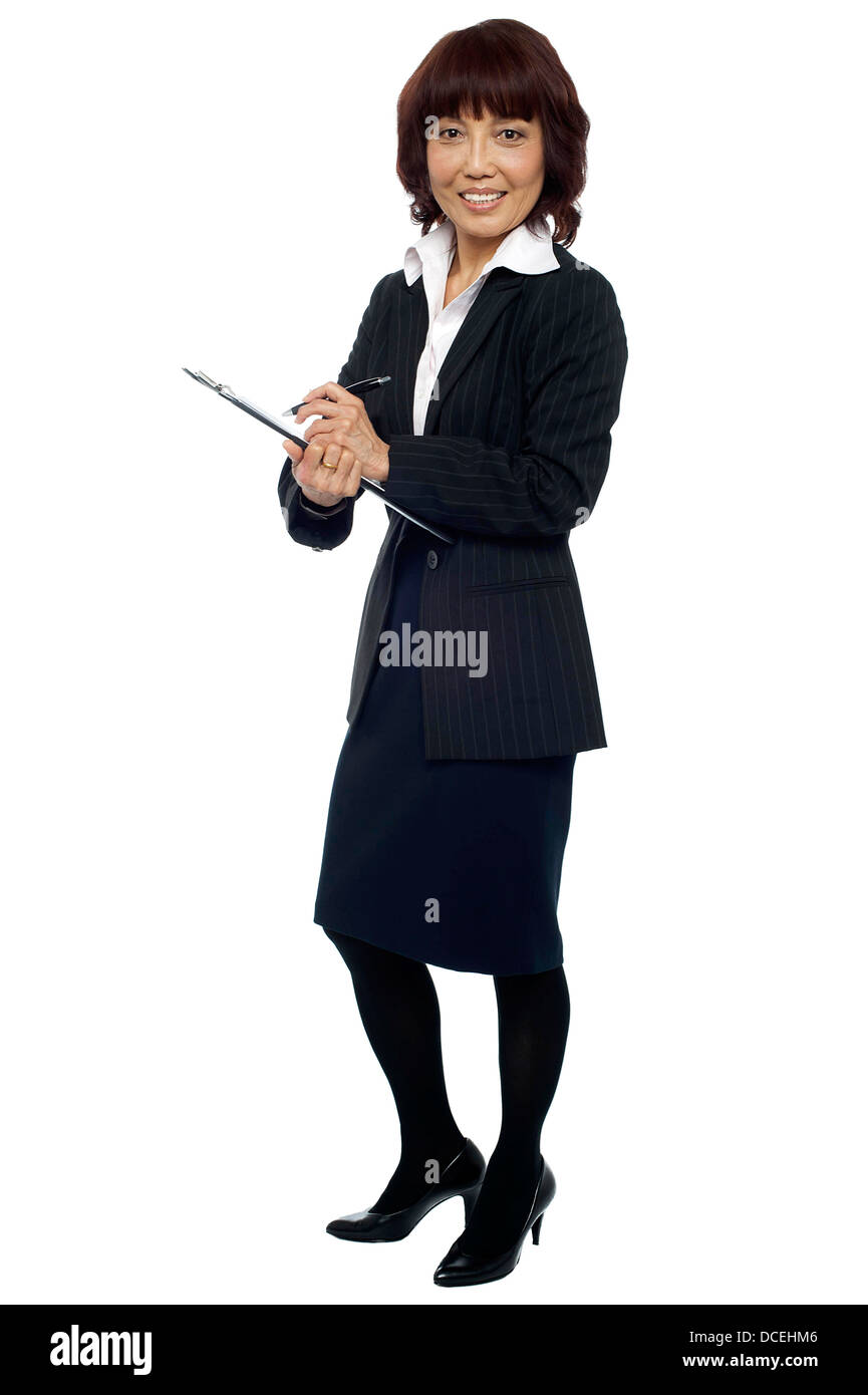 Secretary ready to take down notes from boss. Full length shot Stock ...