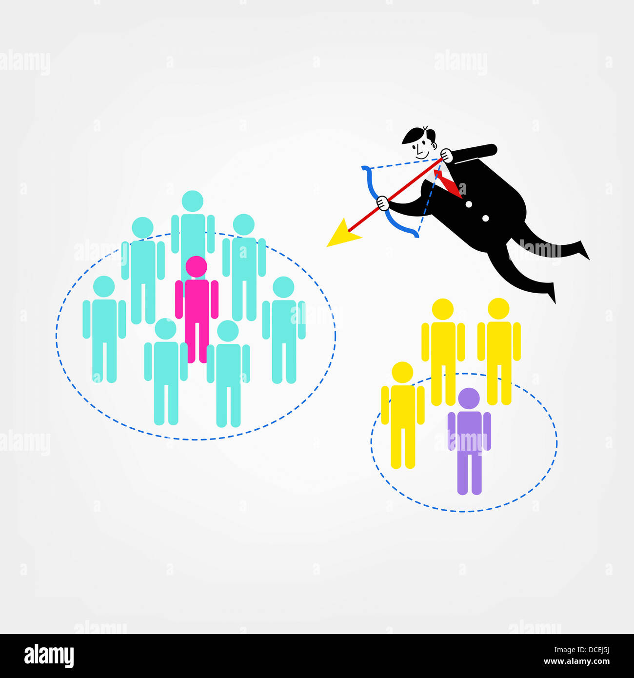 an illustration of a business man shooting arrows at people Stock Photo ...