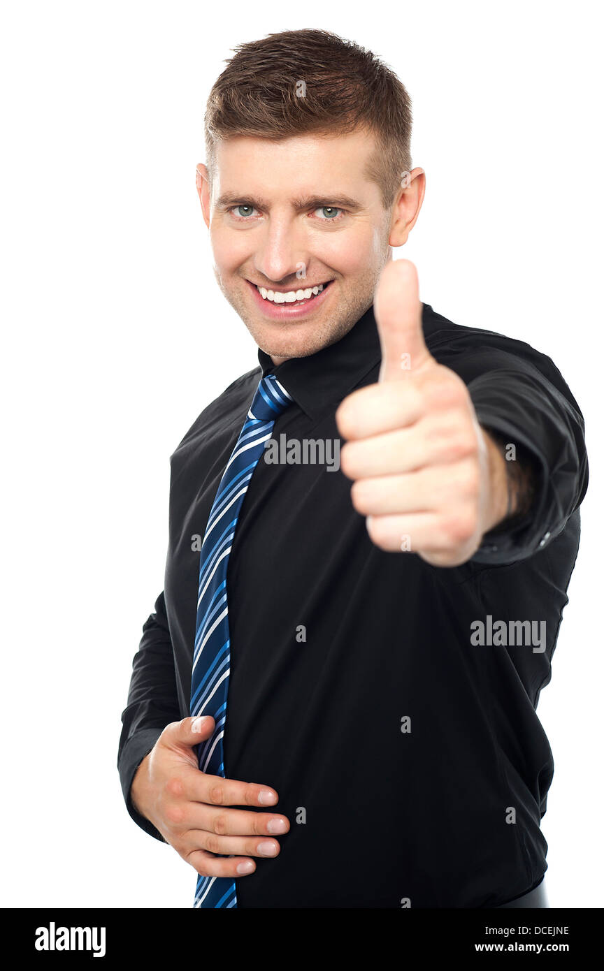 Thumbs up gesture by team leader. Great performance by his team Stock ...