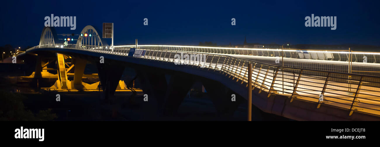 The lit-up Waldschloesschen Bridge in Dresden, Germany, 15 August 2013 ...