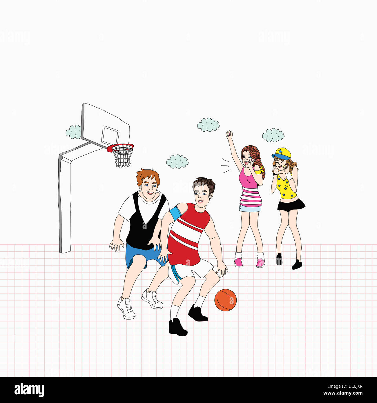 an illustration of friends playing basketball Stock Photo - Alamy