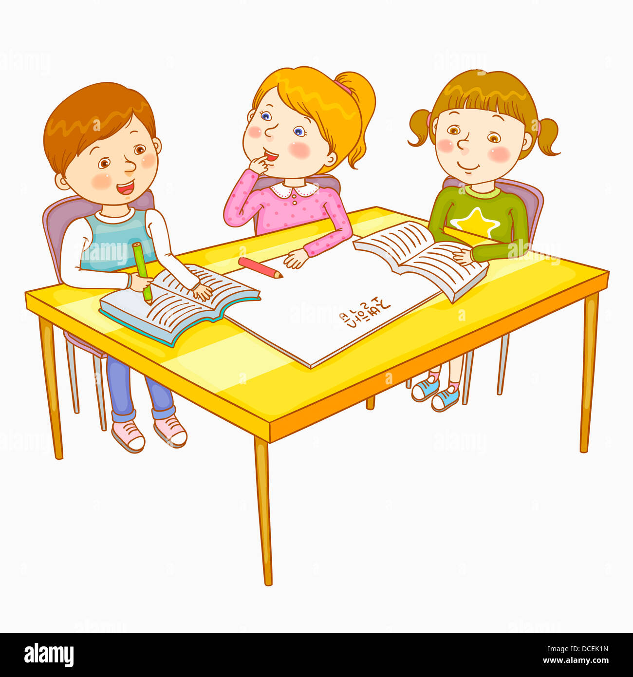 an illustration of children writing Stock Photo - Alamy