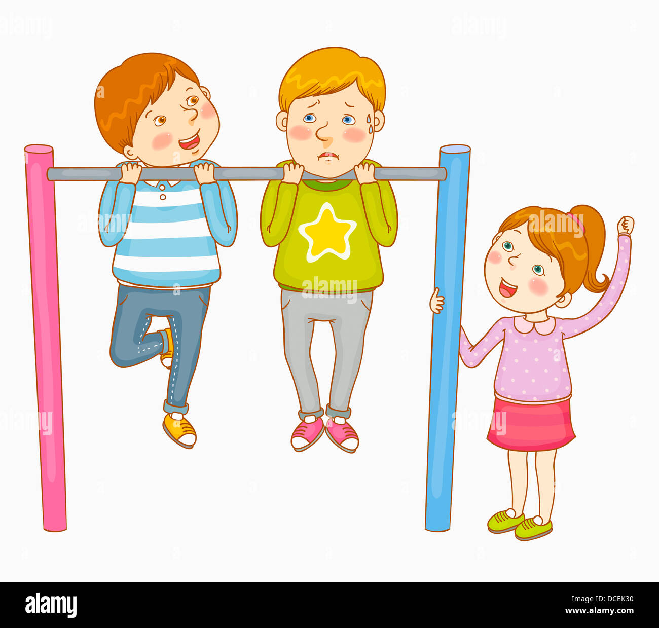an illustration of children doing pull ups Stock Photo - Alamy